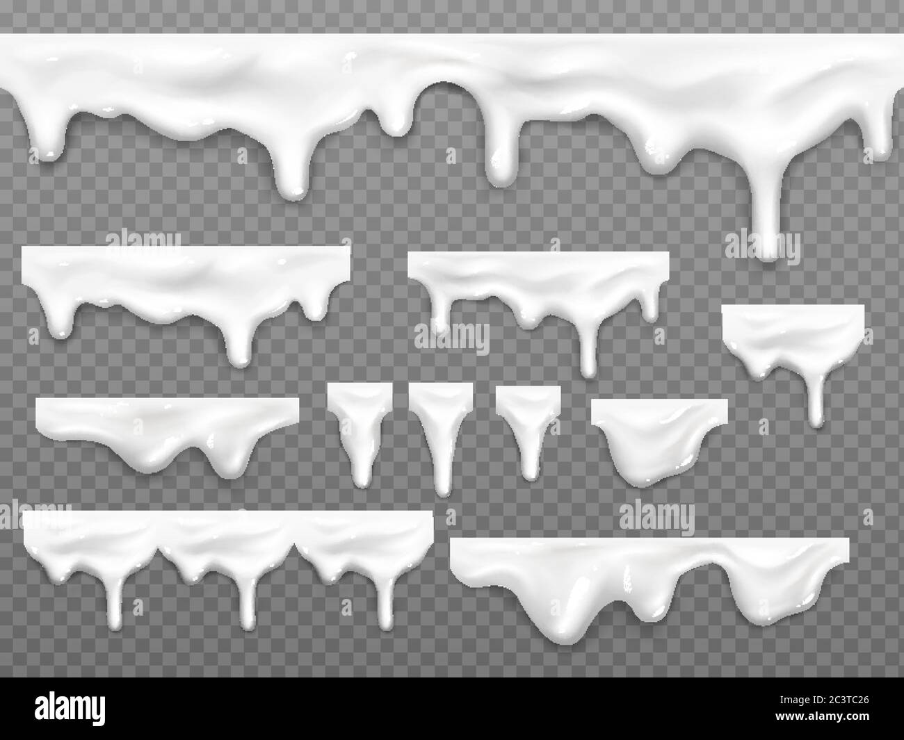 Realistic dripping milk drops, melted white liquid yoghurt, mayonnaise ...