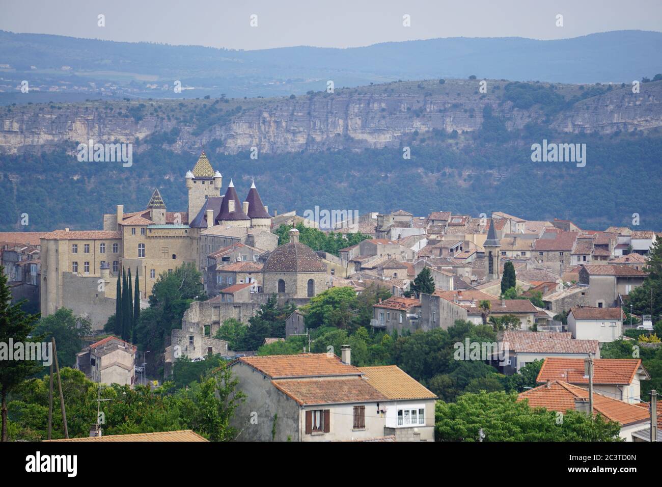 panoramic view of the town of Aubenas, France on a clear blue day Stock ...
