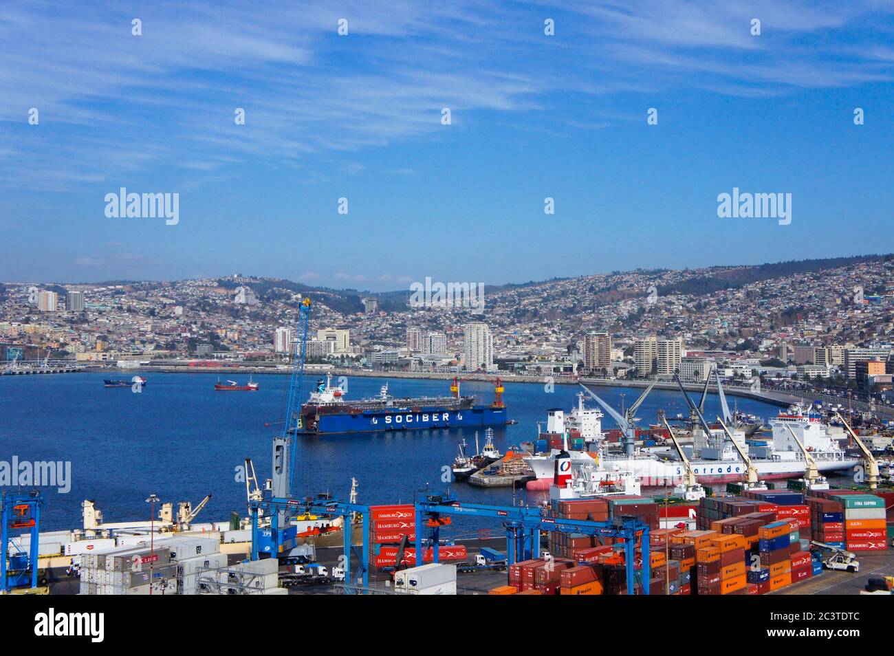 Valparaiso, Modern port panoramic view, Chile, South America Stock ...