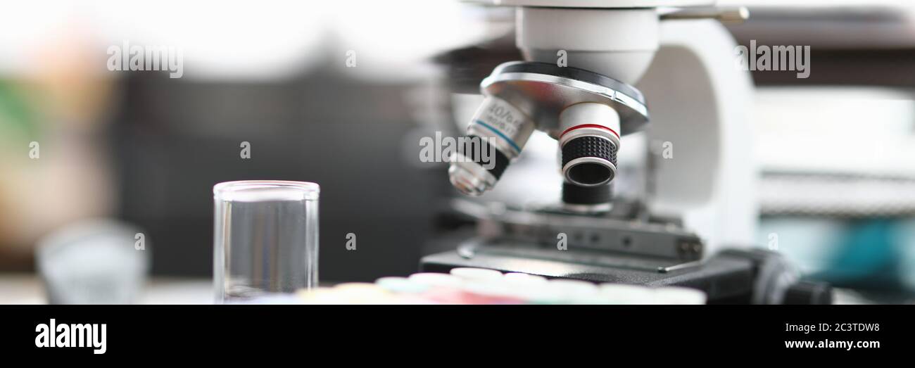 Chemical laboratory there is microscope and tubes Stock Photo - Alamy