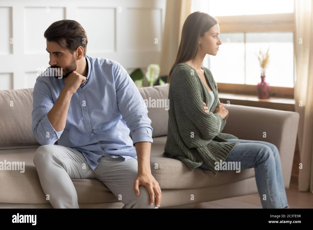 Unhappy stressed man and woman ignoring each other after quarrel Stock ...