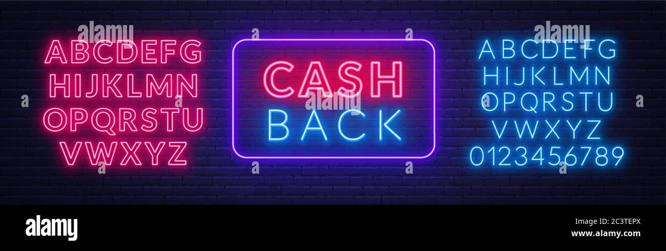 Cash back neon sign on brick wall background. Template for design. Neon ...