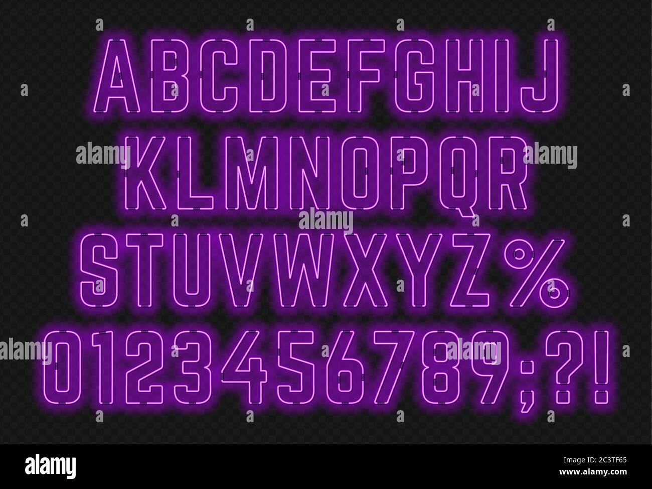Neon purple font with numbers and punctuation marks Stock Vector Image ...