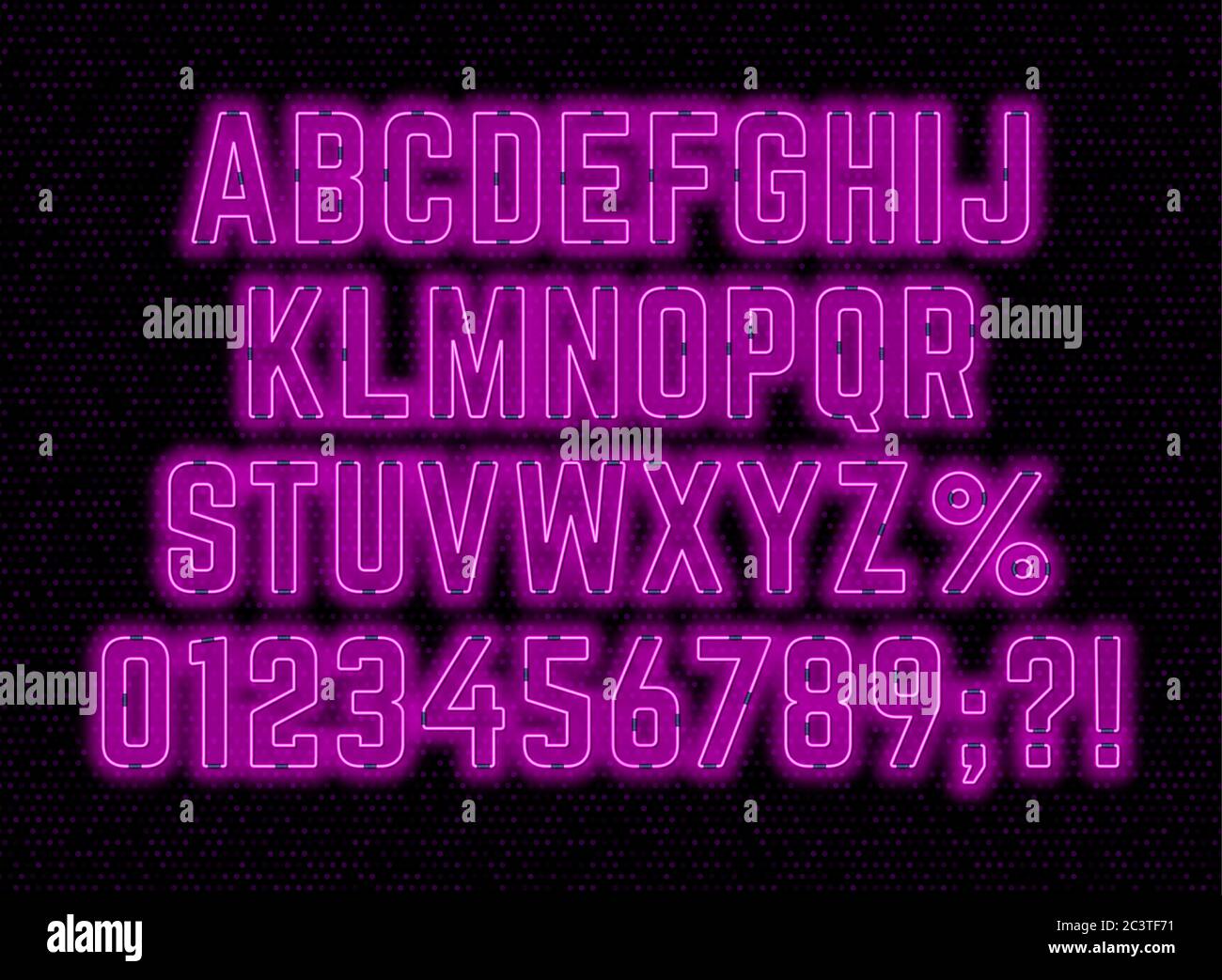 Neon pink font with numbers and punctuation marks Stock Vector Image ...
