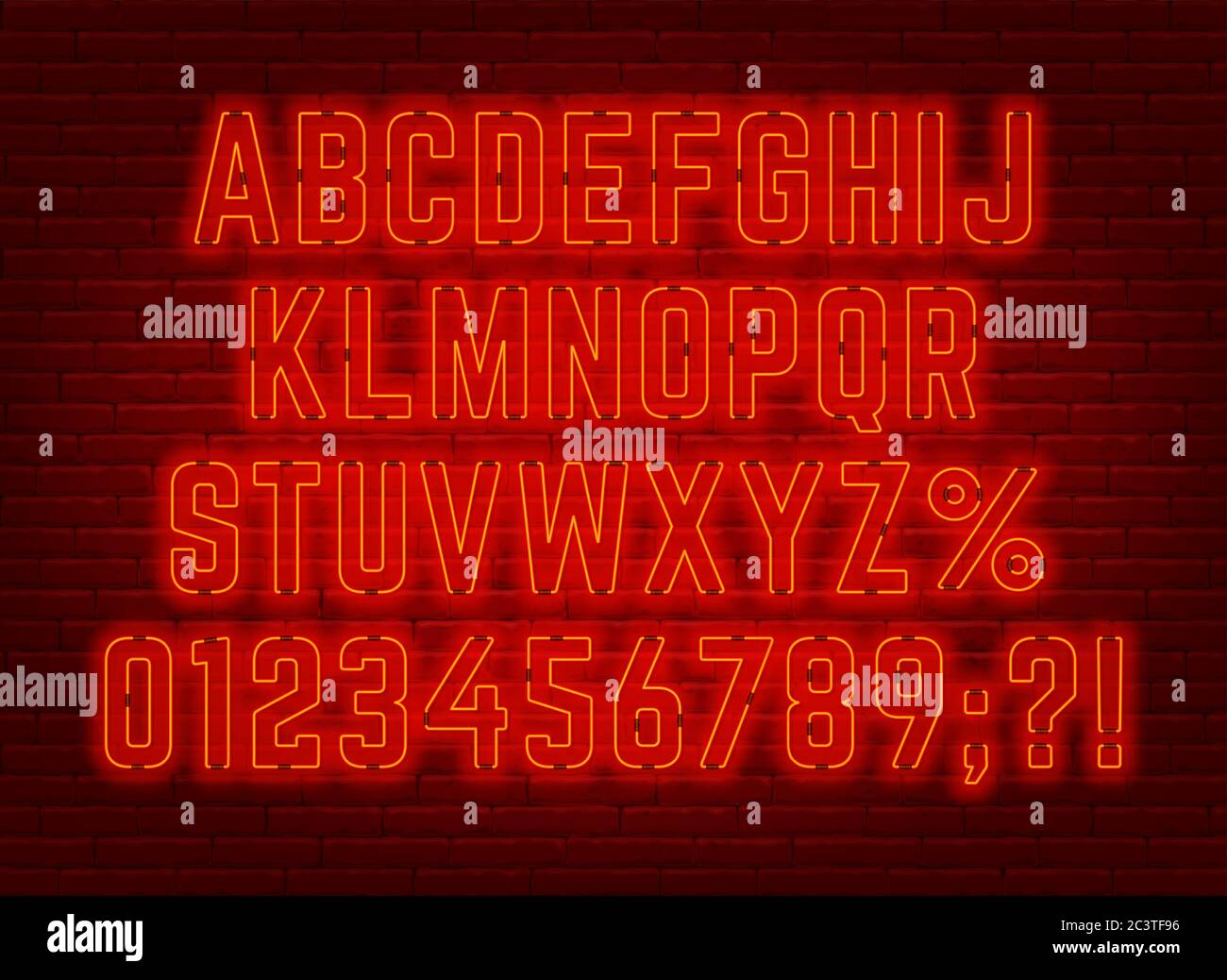 Neon bright red font with numbers and punctuation marks Stock Vector ...