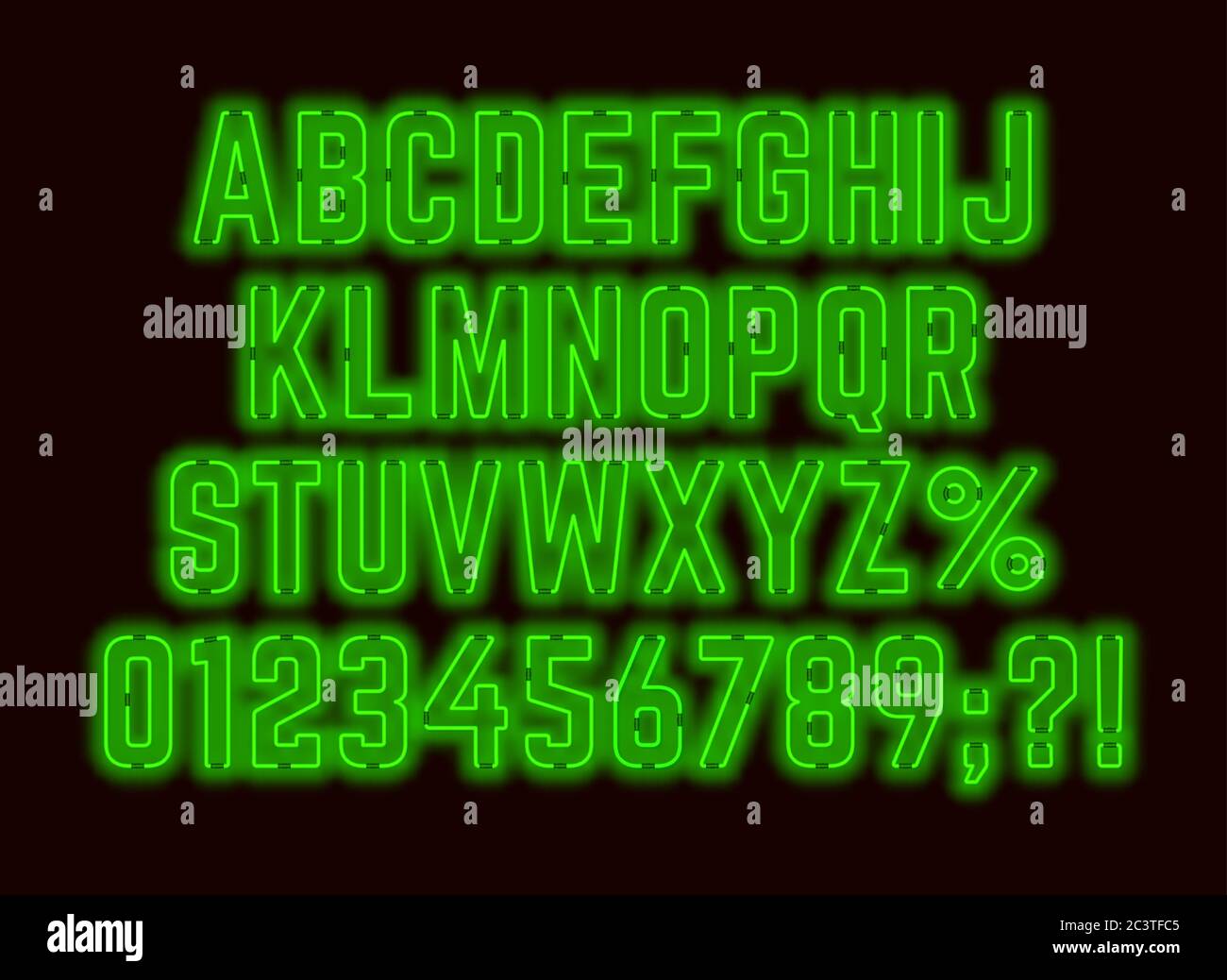 Neon retro green font with numbers and punctuation marks Stock Vector ...
