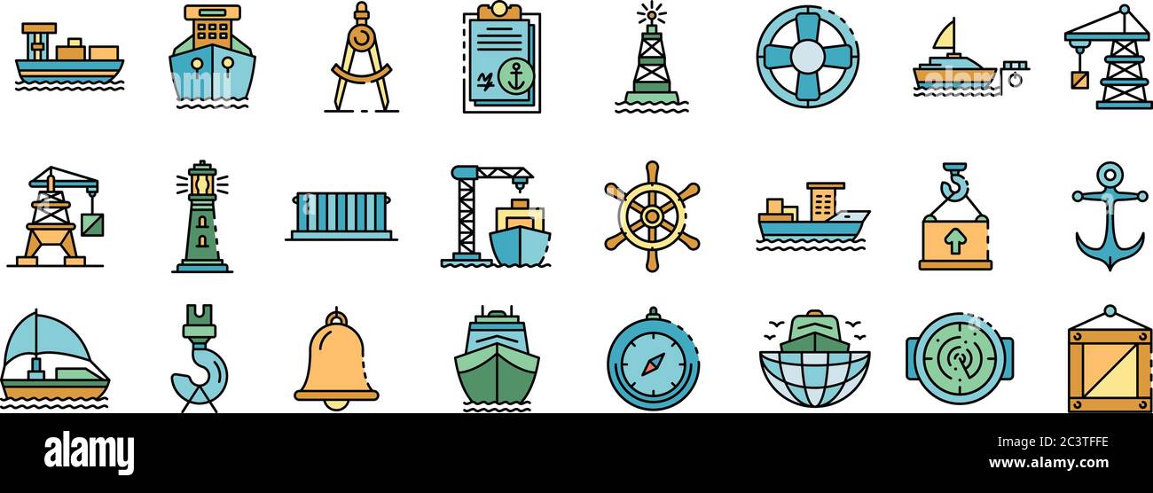 Marine port icons set vector flat Stock Vector Image & Art - Alamy