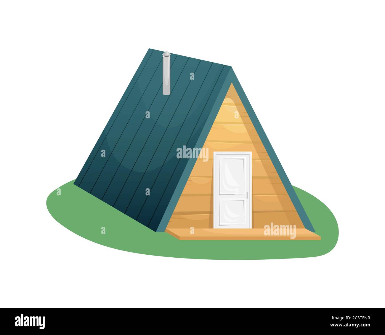 Cozy country triangular house made of wood with a veranda. Suburban ...