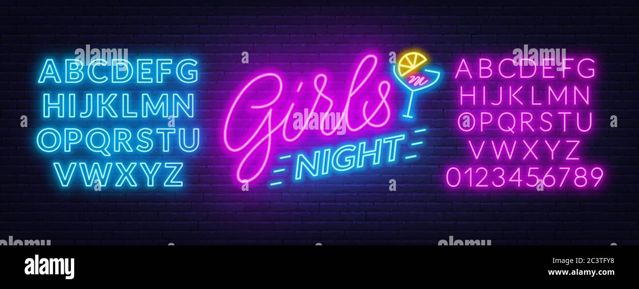 Girls Night neon lettering on brick wall background Stock Vector Image ...