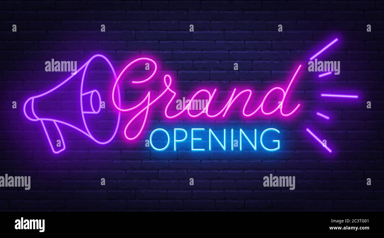 Grand opening neon sign on dark background Stock Vector Image & Art - Alamy