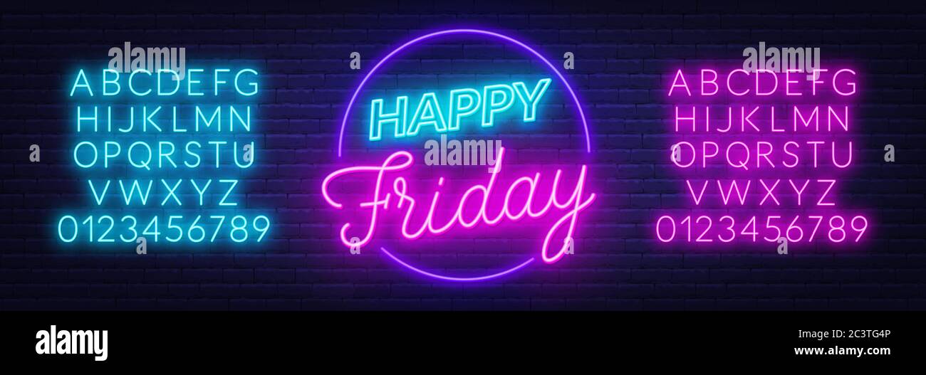 Happy Friday neon sign. Greeting card on dark background Stock Vector ...