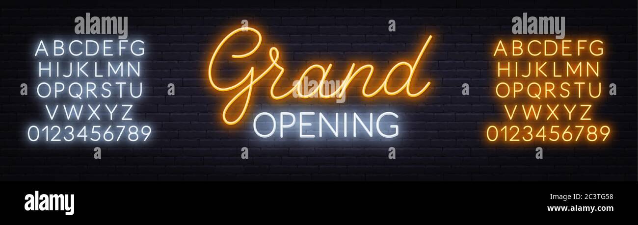 Grand opening neon sign on dark background. Poster,banner for the ...