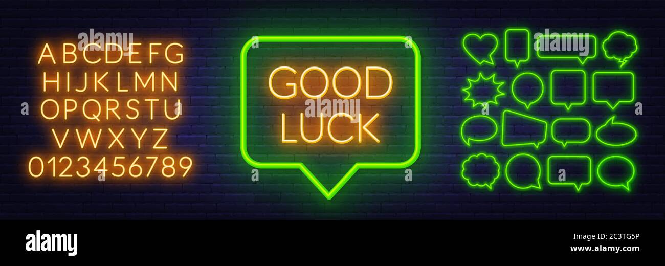 Neon sign good luck in frame on dark background Stock Vector Image ...