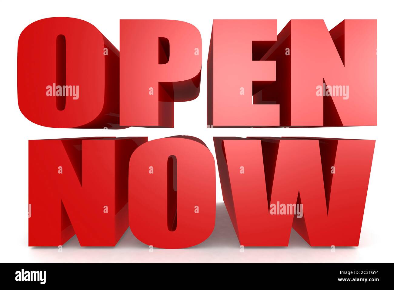 Open now word isolated on white, 3D rendering Stock Photo - Alamy