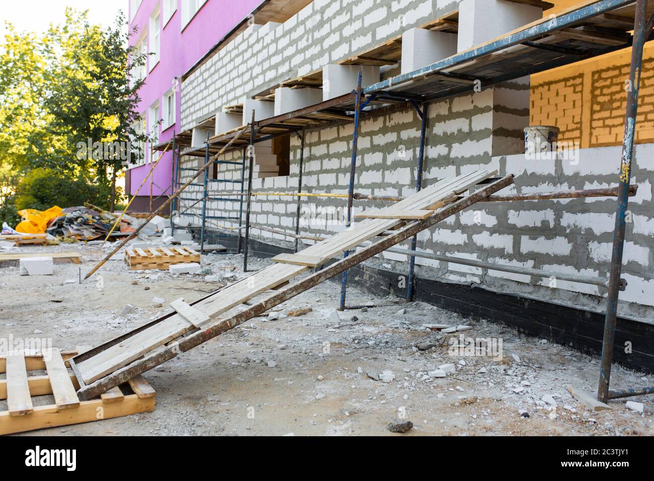 Construction of foam concrete blocks. Expansion of the room Stock Photo ...