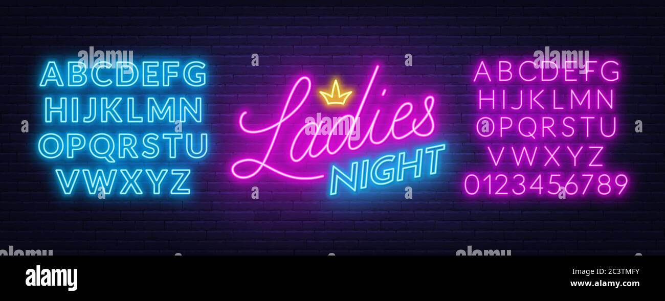 Ladies Night neon lettering on brick wall background Stock Vector Image ...