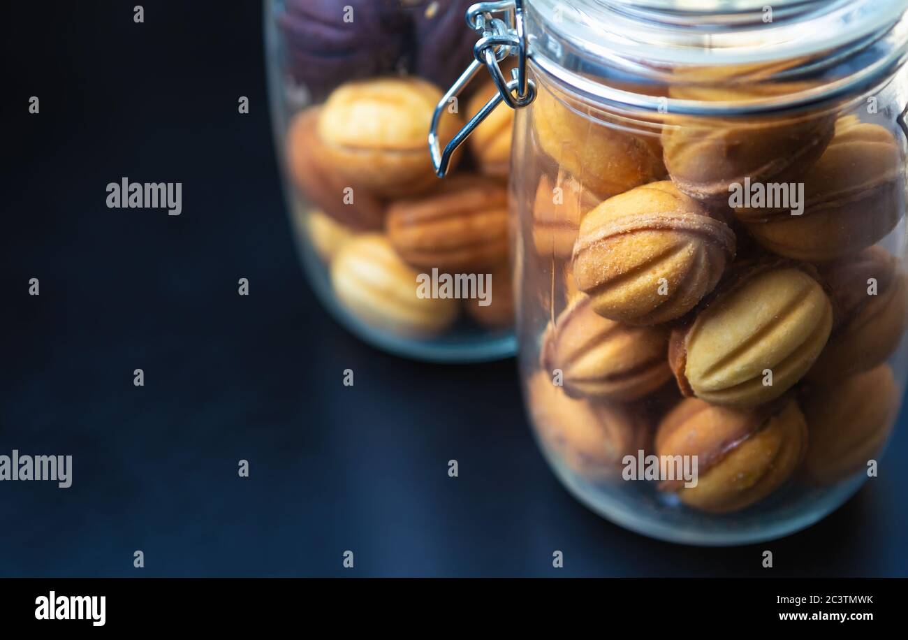Traditional Russian baked walnuts with condensed milk cooked in pastry ...