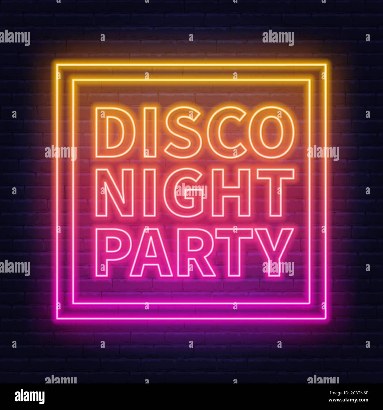 Neon lettering disco night party on brick wall background Stock Vector ...