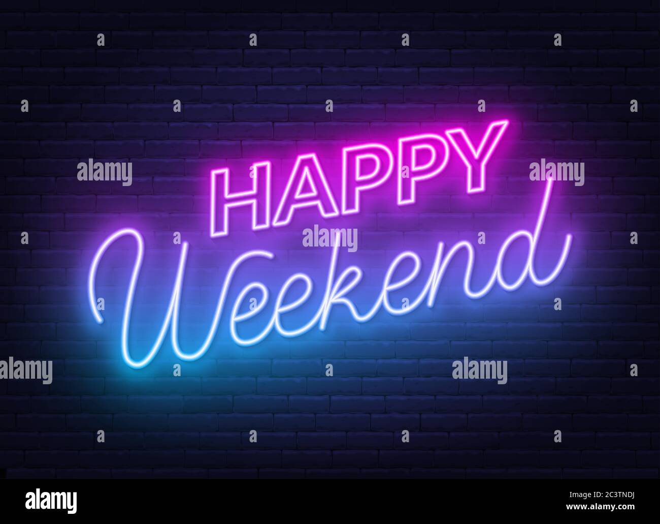 Happy weekend neon sign. Greeting card on dark background Stock Vector ...
