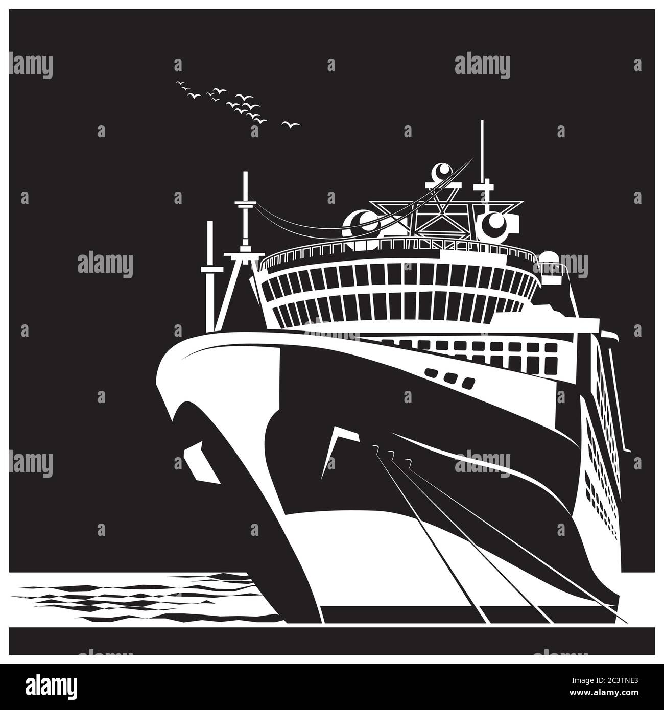 Stylized vector illustration of an ocean liner at the pier Stock Vector ...