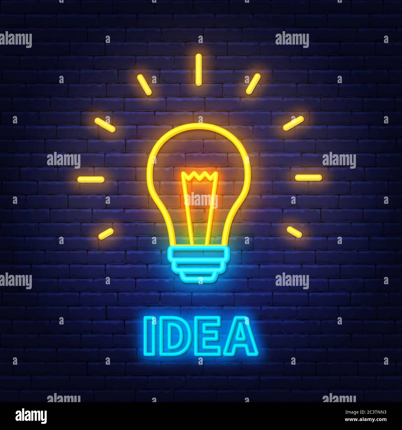 Neon sign idea. Idea symbol on brick wall background Stock Vector Image ...