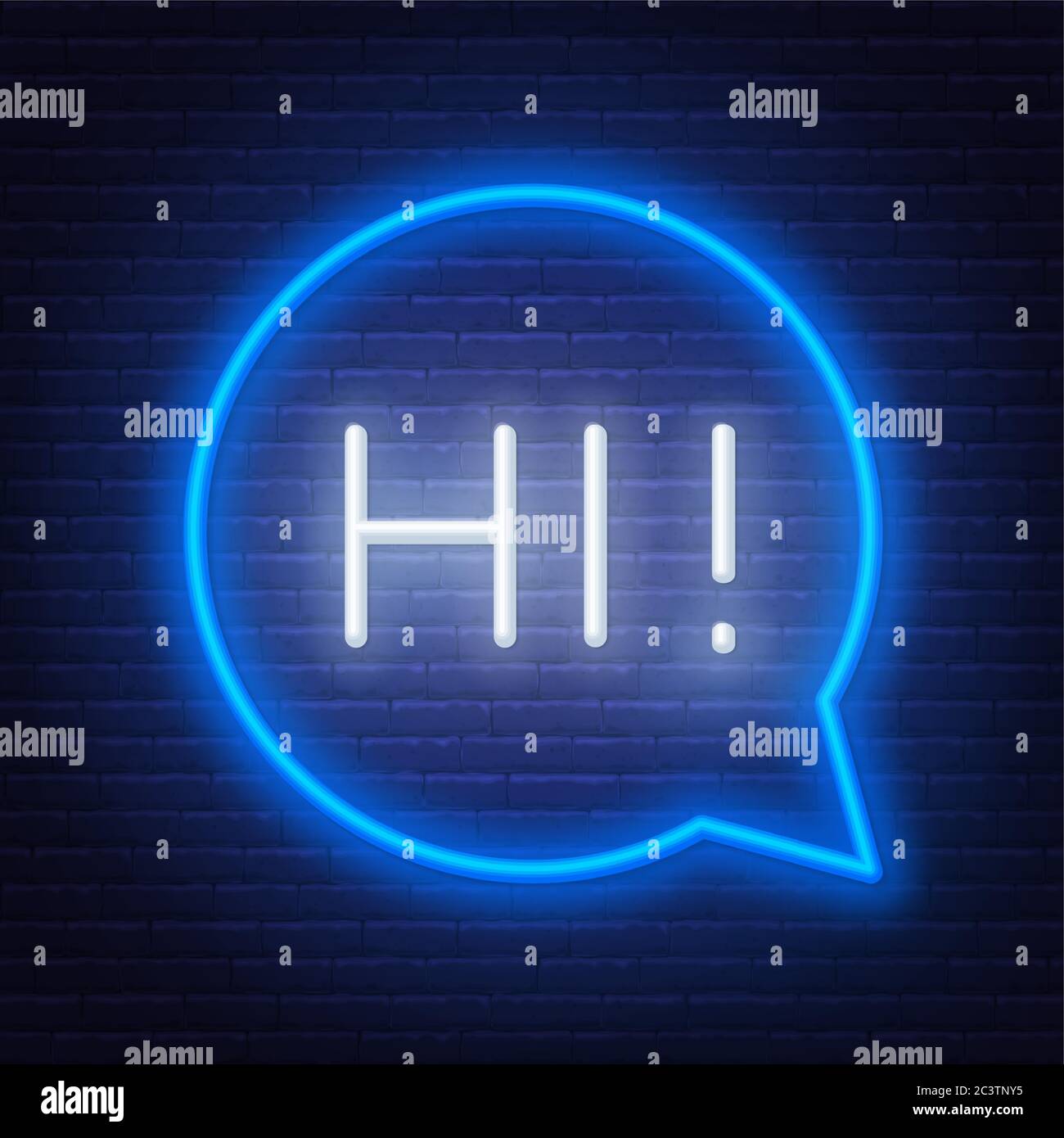 Neon sign of word hi in speech bubble frame on dark background Stock ...