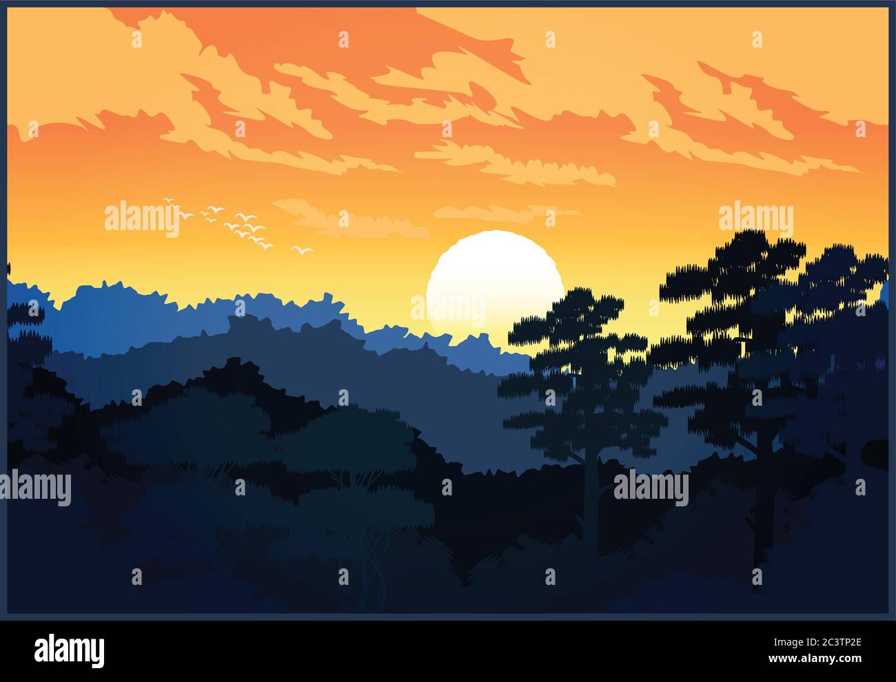 Stylized vector illustration on the theme of a beautiful forest ...