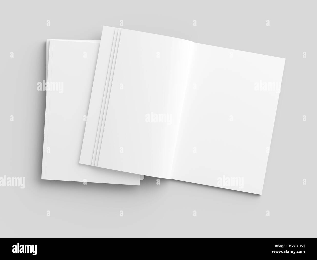 Open magazine with a glued binding. Stack of catalogues. Vertical A4 ...