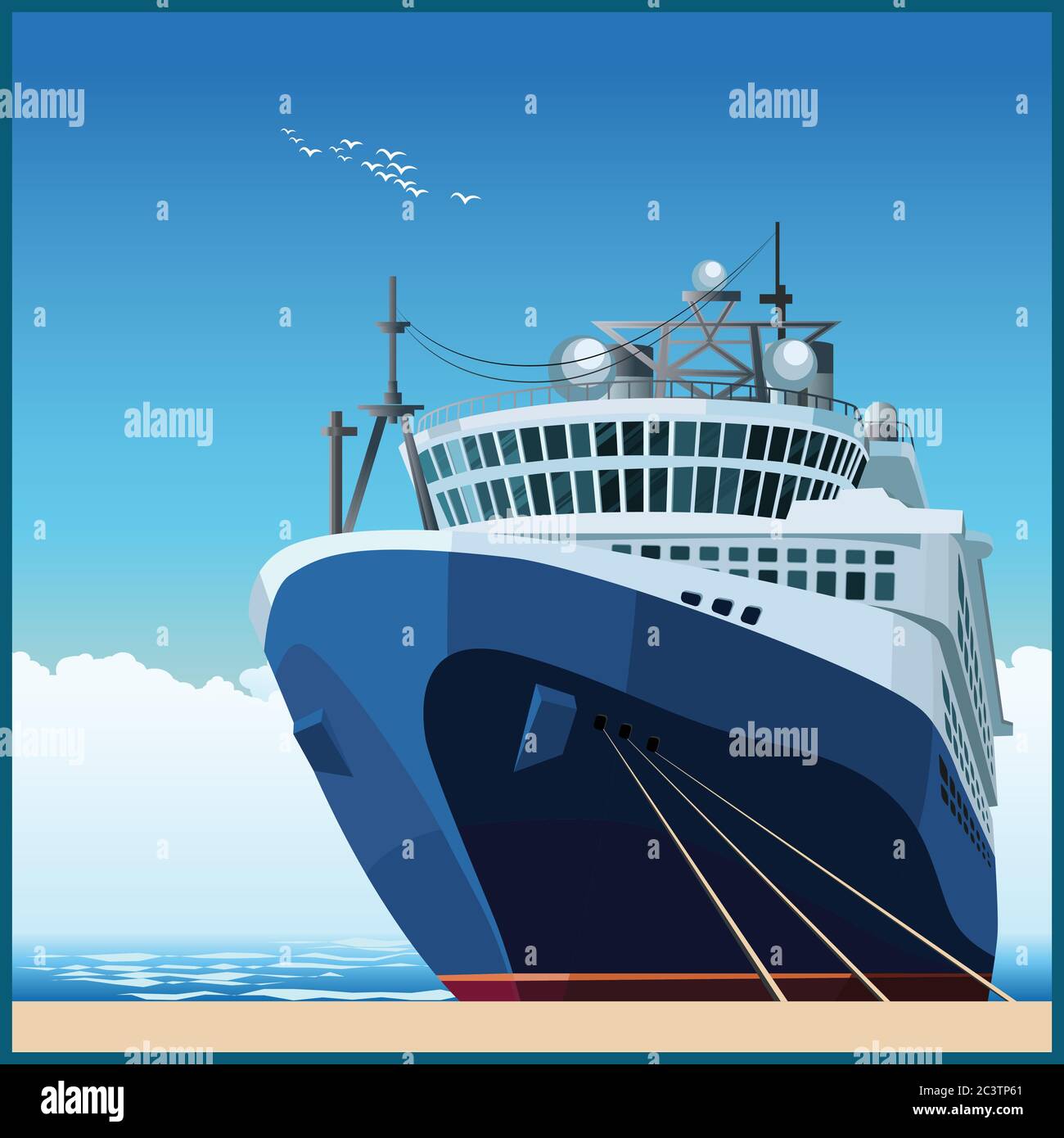 Stylized vector illustration of an ocean liner at the pier Stock Vector ...