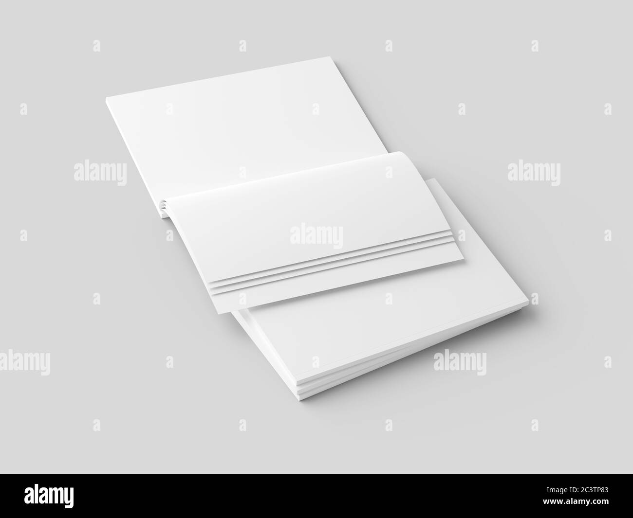 Open magazine with a glued binding. Stack of catalogues. Vertical A4 ...