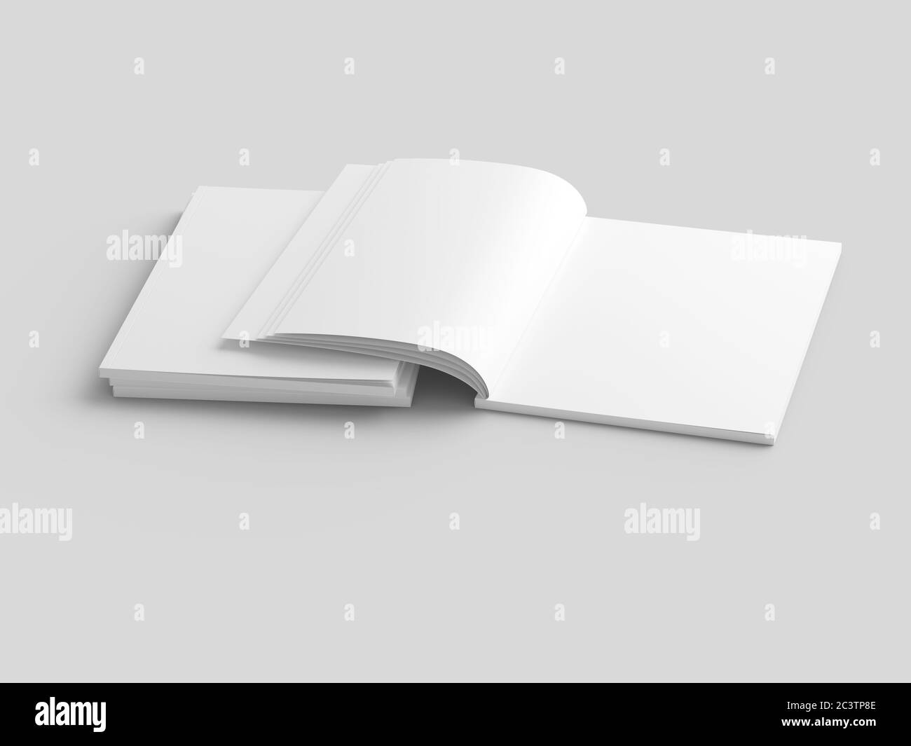 Open magazine with a glued binding. Stack of catalogues. Vertical A4 ...