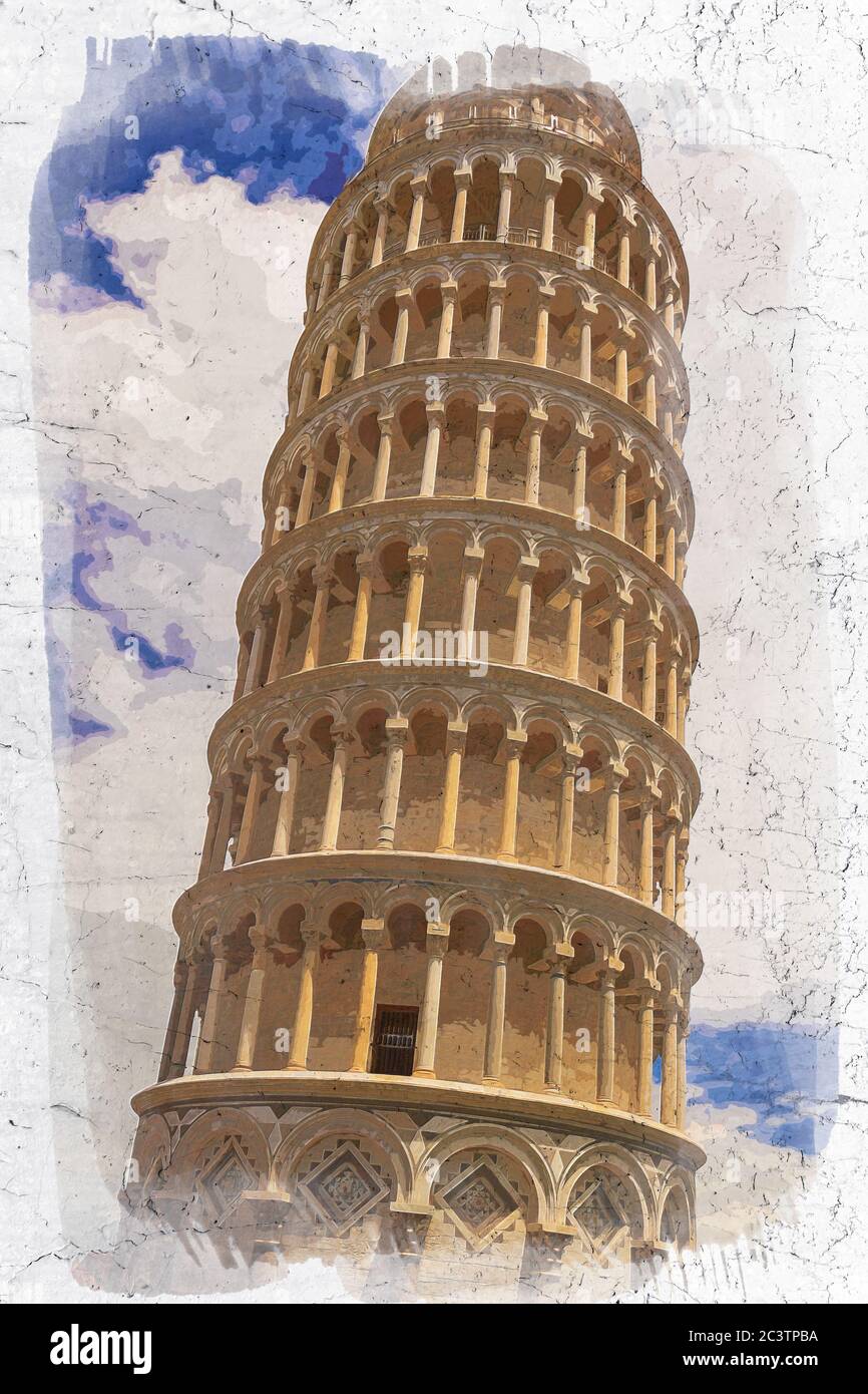 Watercolor of leaning Tower of Pisa on old paper Stock Photo - Alamy