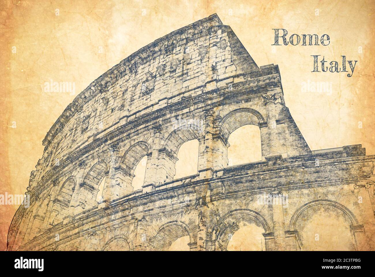 Sketch on old paper of Colosseum in Rome, Italy Stock Photo - Alamy