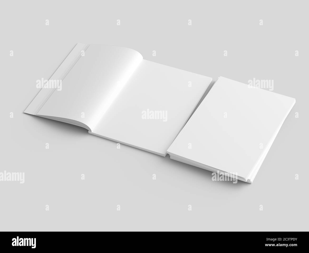 Open magazine with a glued binding. Stack of catalogues. Vertical A4 ...