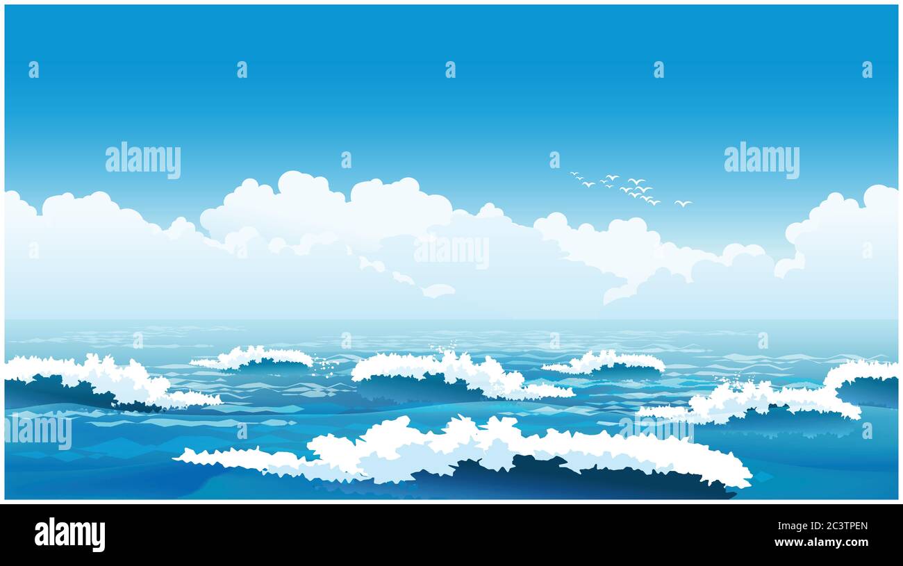 Stylized seamless horizontal vector illustration of an picturesque ...