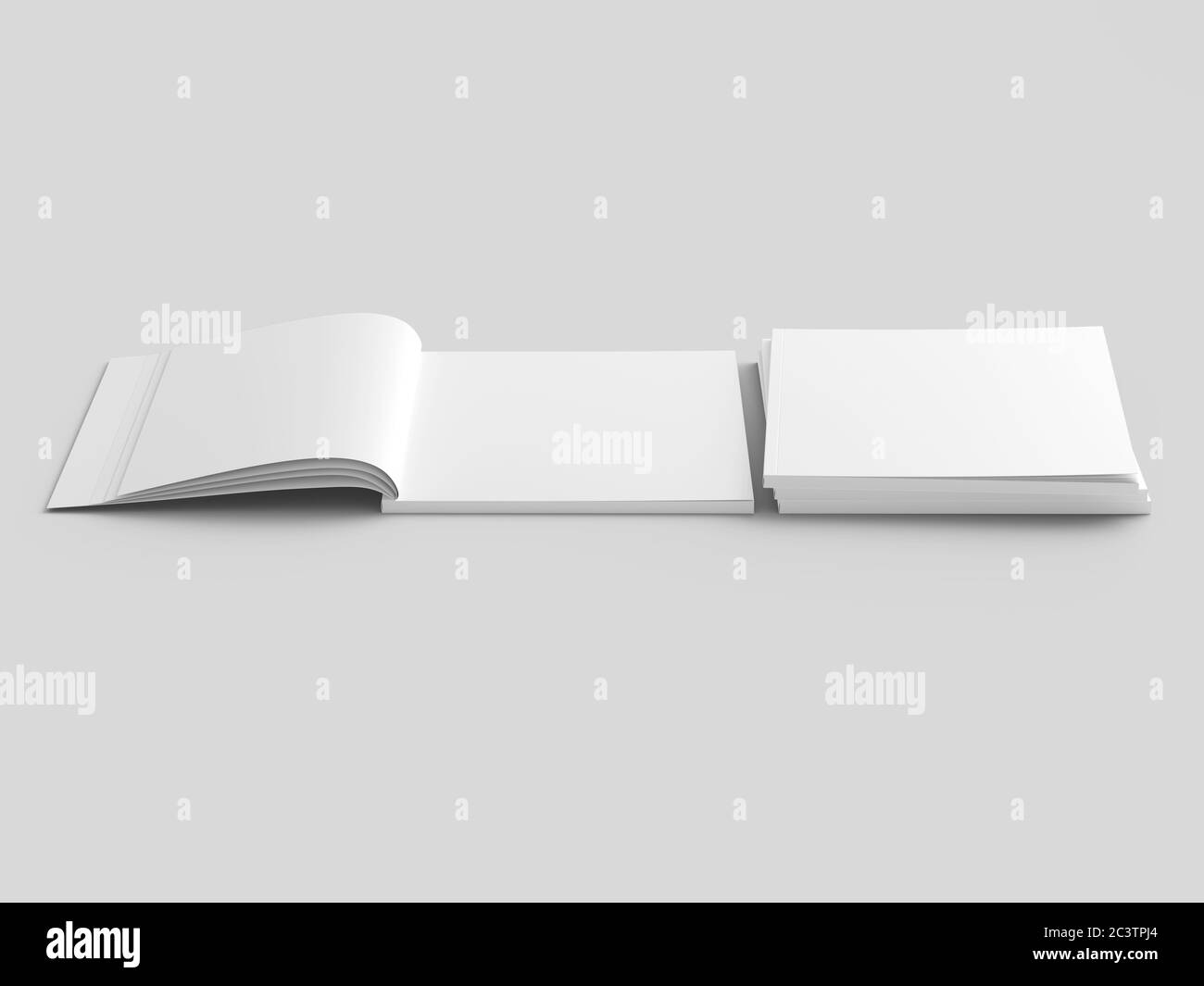 Open magazine with a glued binding. Stack of catalogues. Vertical A4 ...