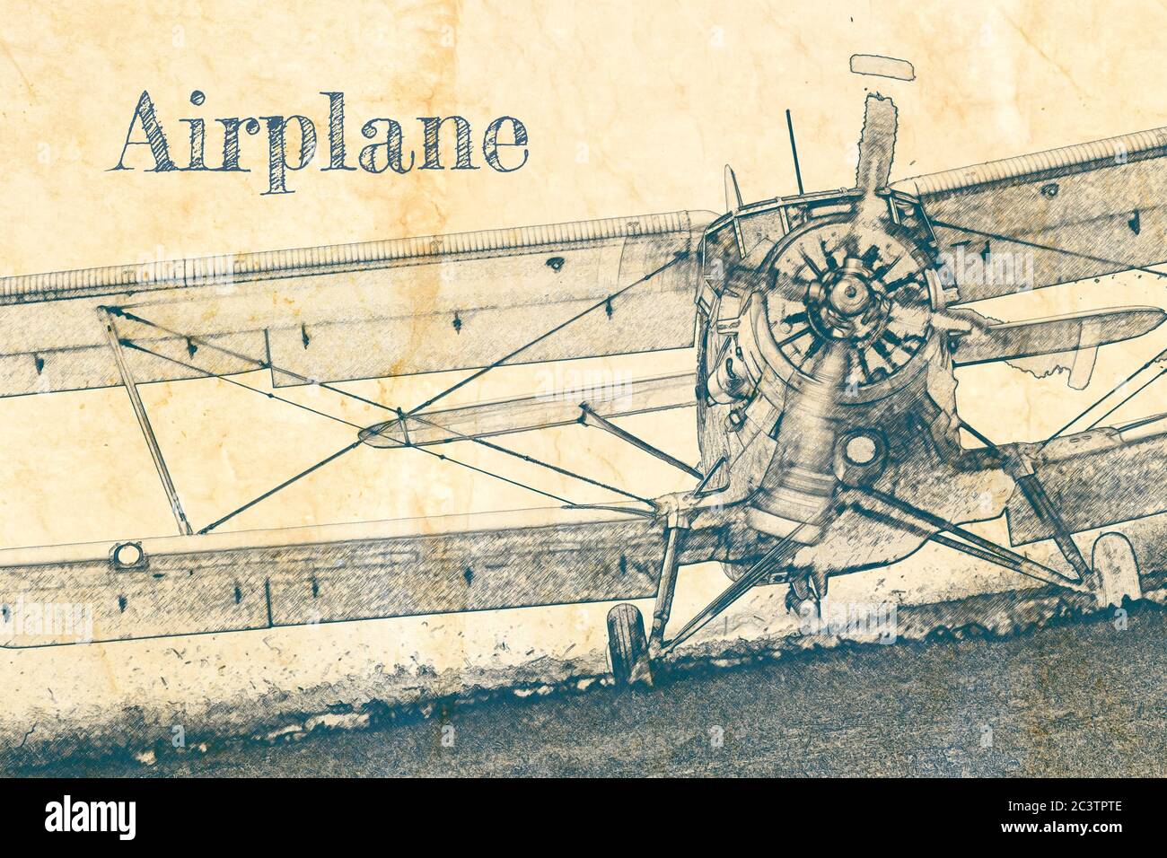 Sketch of old airplane ready to start Stock Photo - Alamy