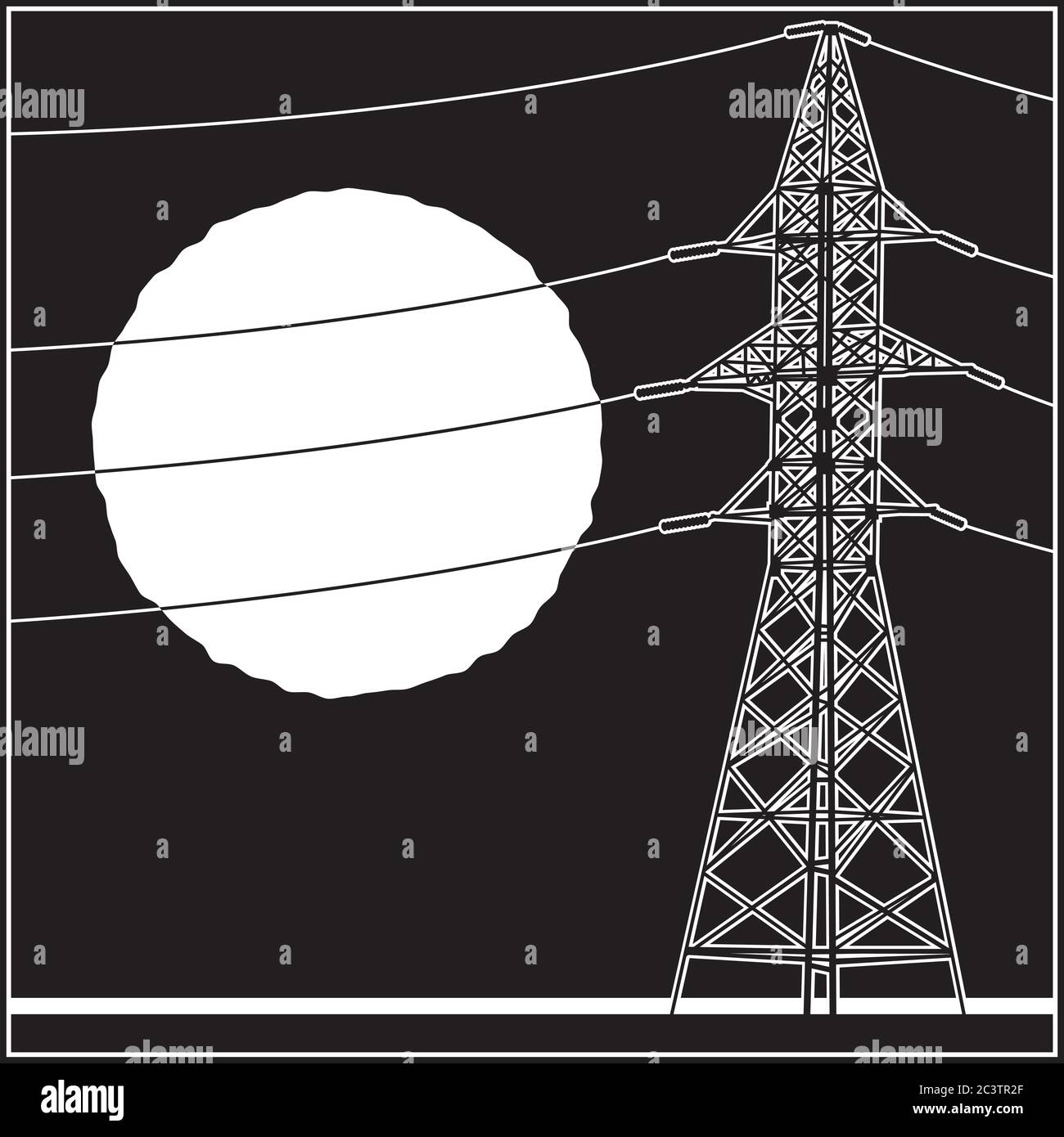 Stylized vector illustration on the theme of high voltage power lines ...