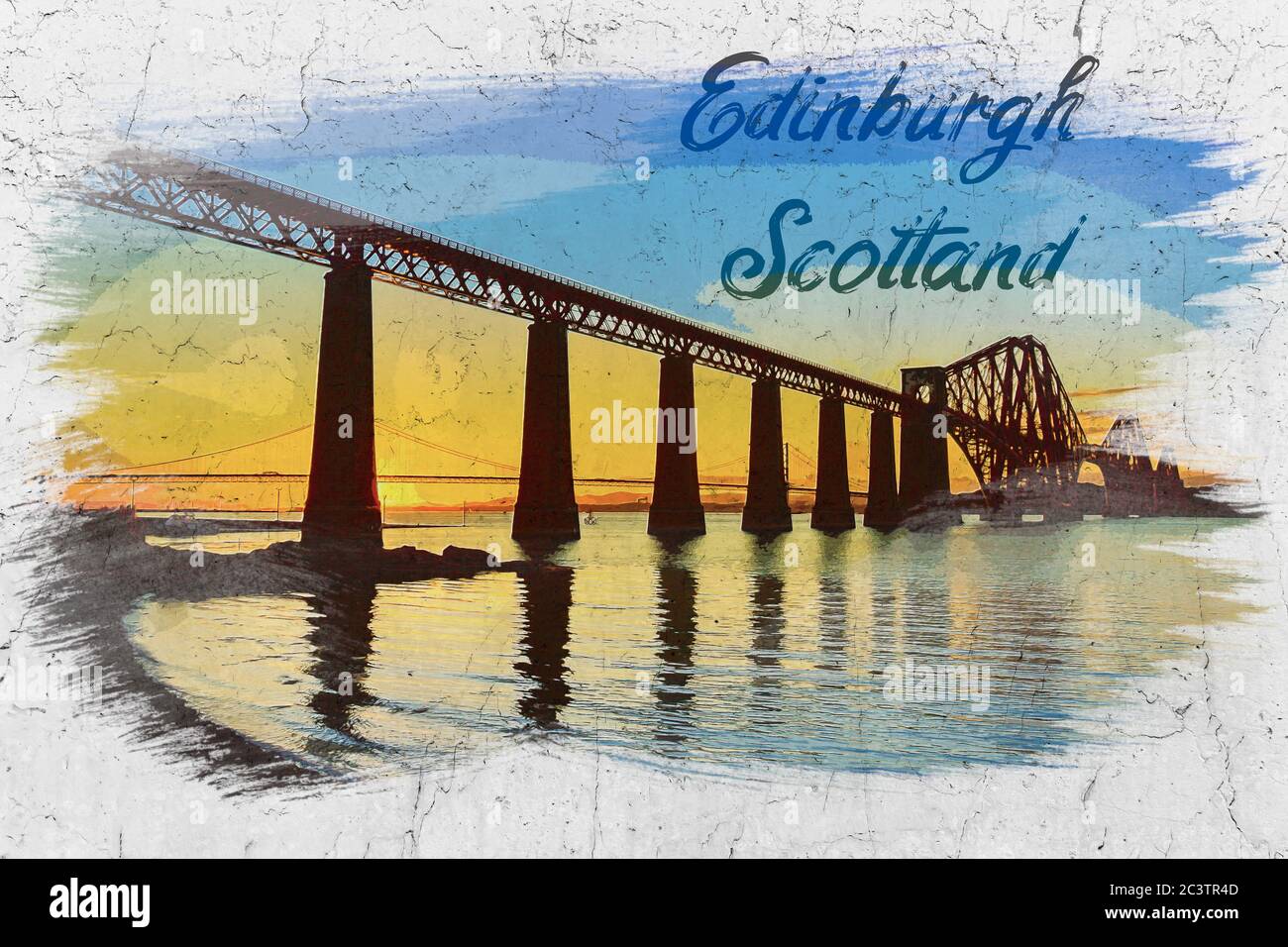 Sunset between the two bridges in Queensferry, watercolor painting ...
