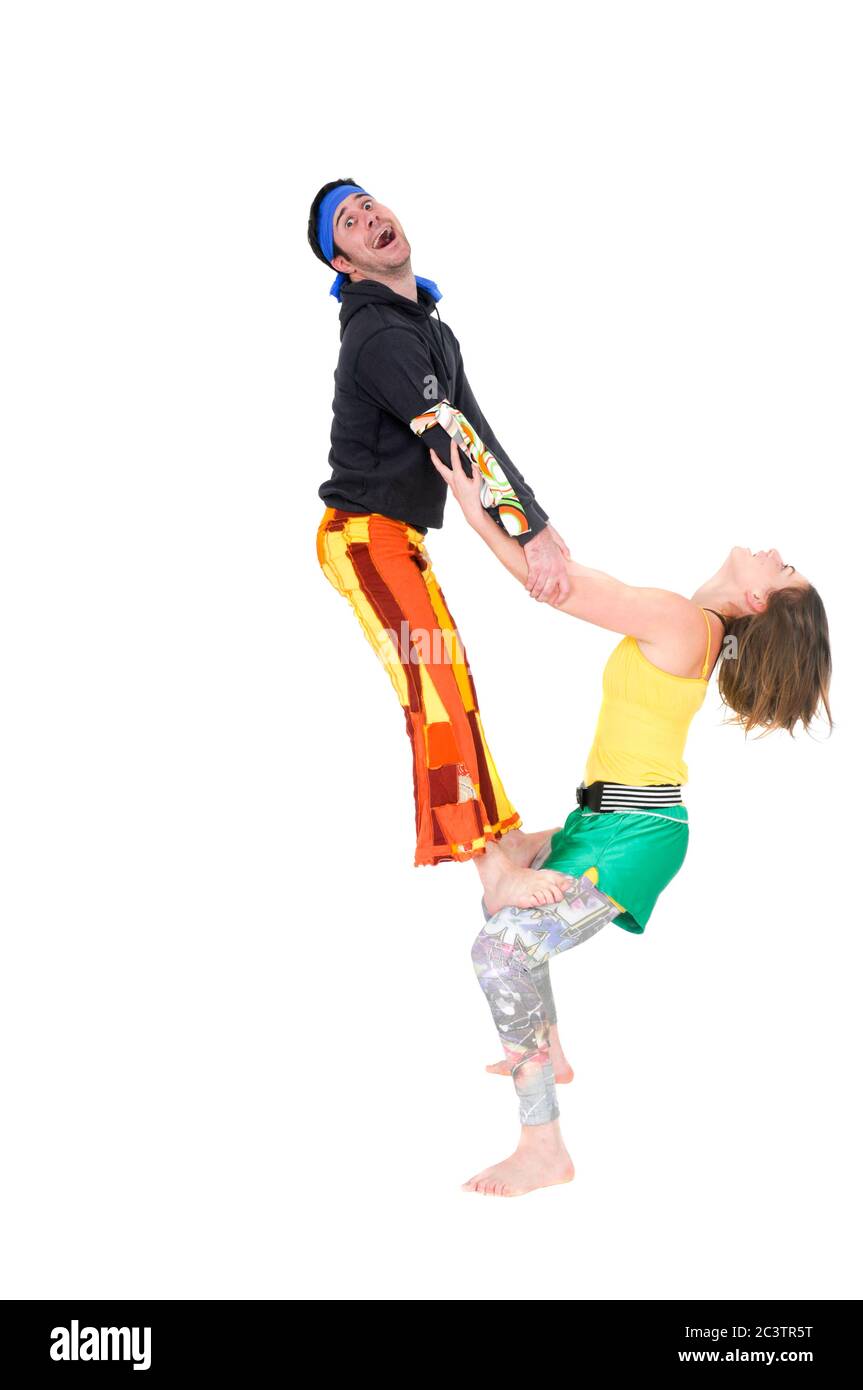 Balance - two acrobats balancing on each other Stock Photo - Alamy