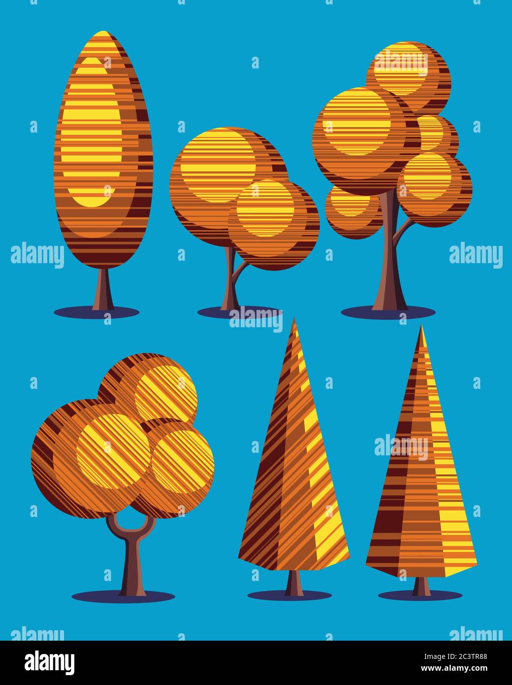Set of stylized vector plants in autumn period. Trees and spruce Stock ...