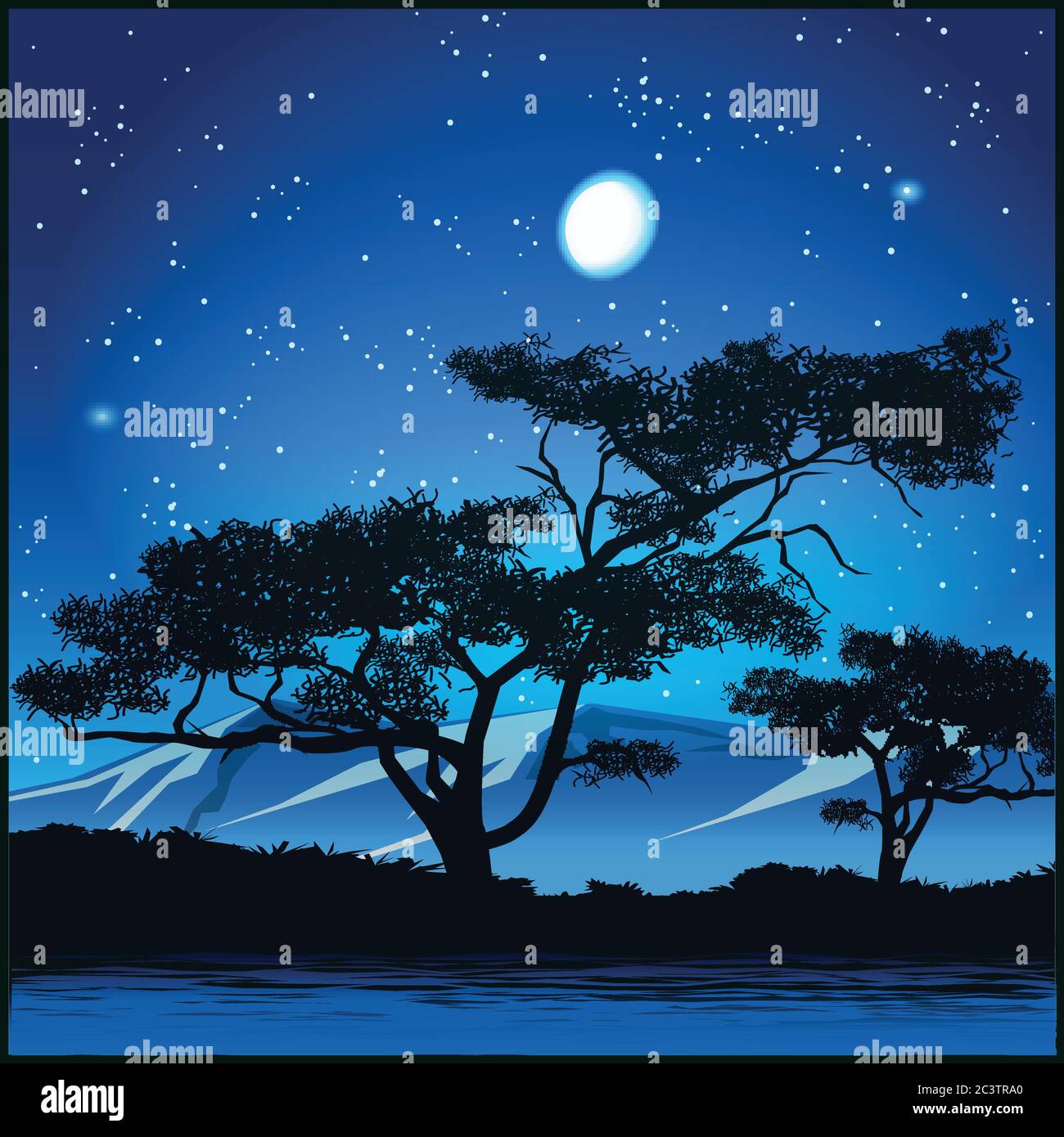 Stylized vector illustration of trees at starry night Stock Vector ...
