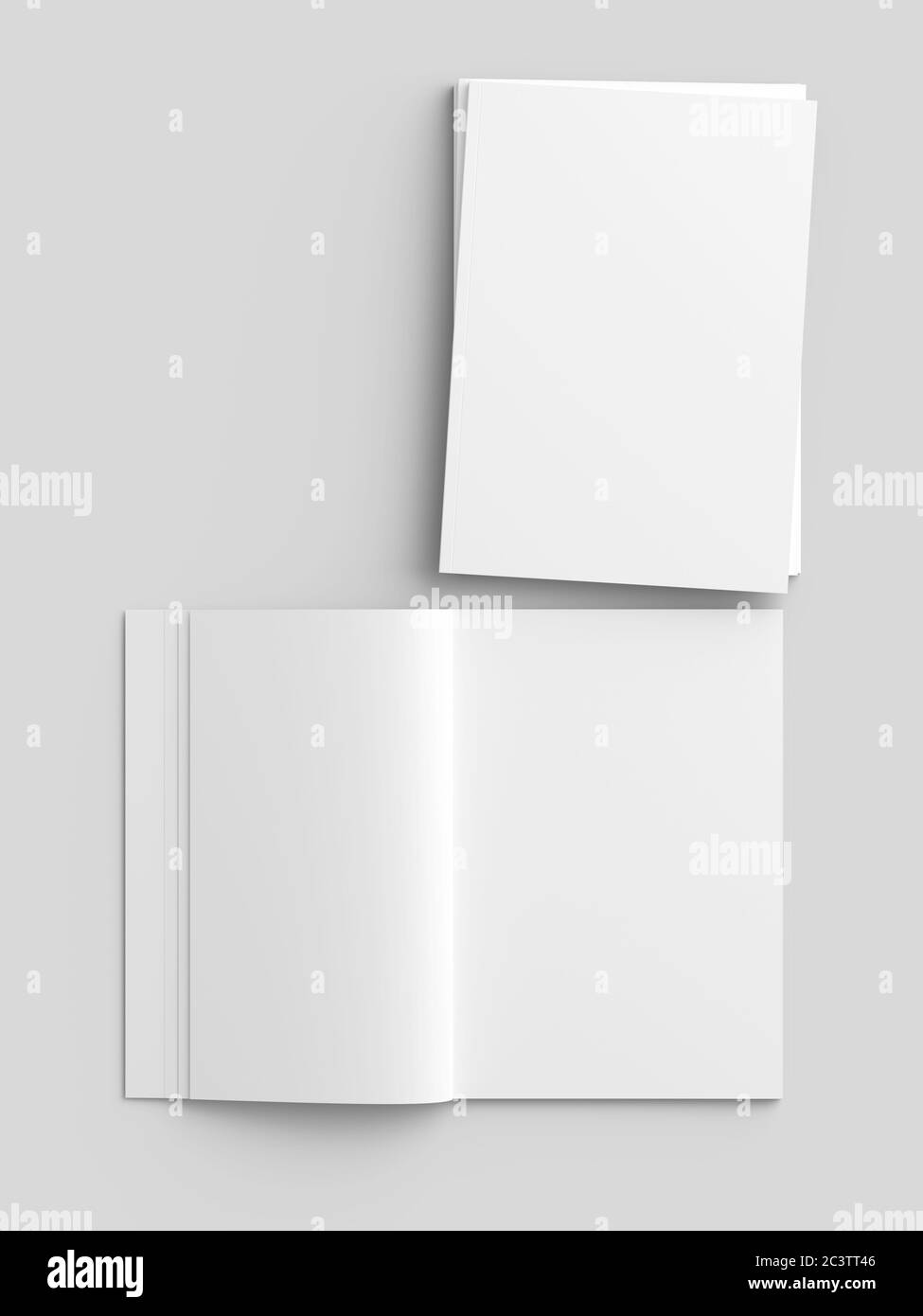Open magazine with a glued binding. Stack of catalogues. Vertical A4 ...