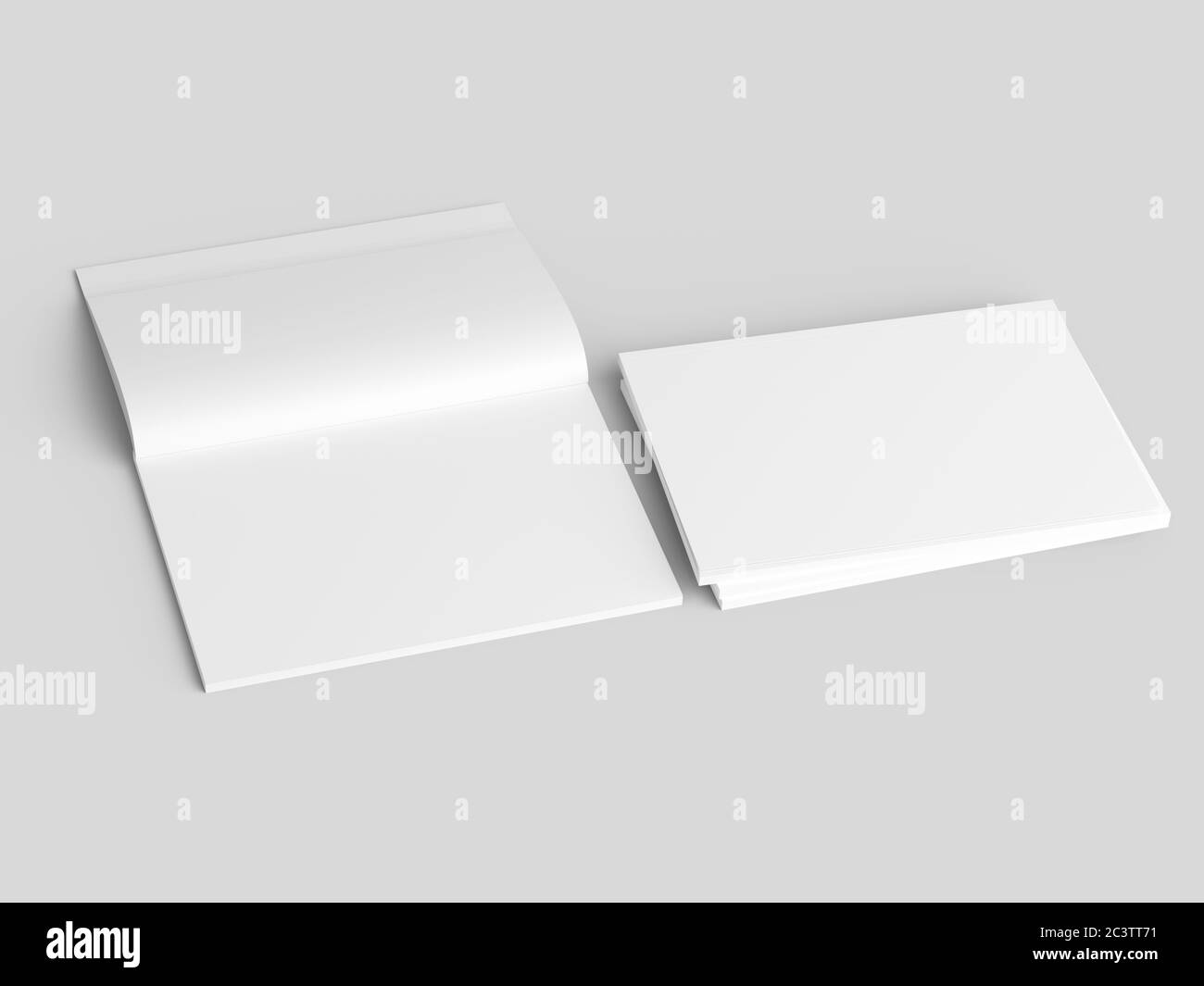 Open magazine with a glued binding. Stack of catalogues. Vertical A4 ...