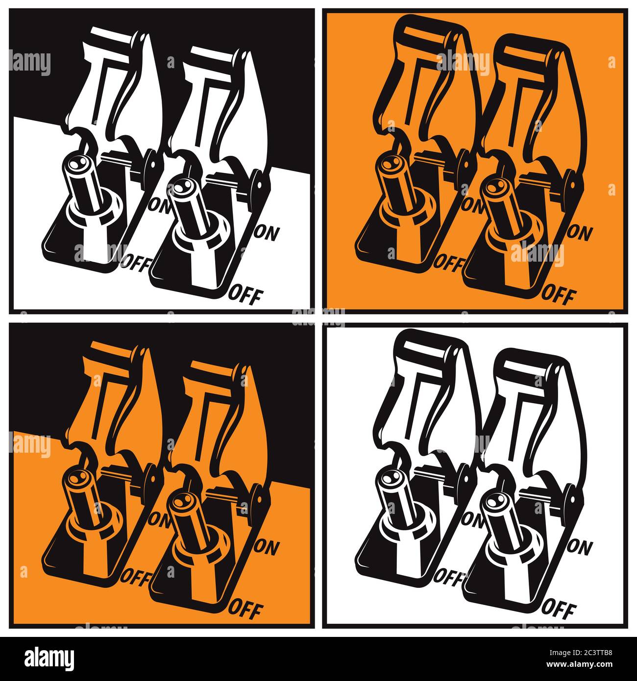 Stylized vector illustration of toggle switches in color and black and ...