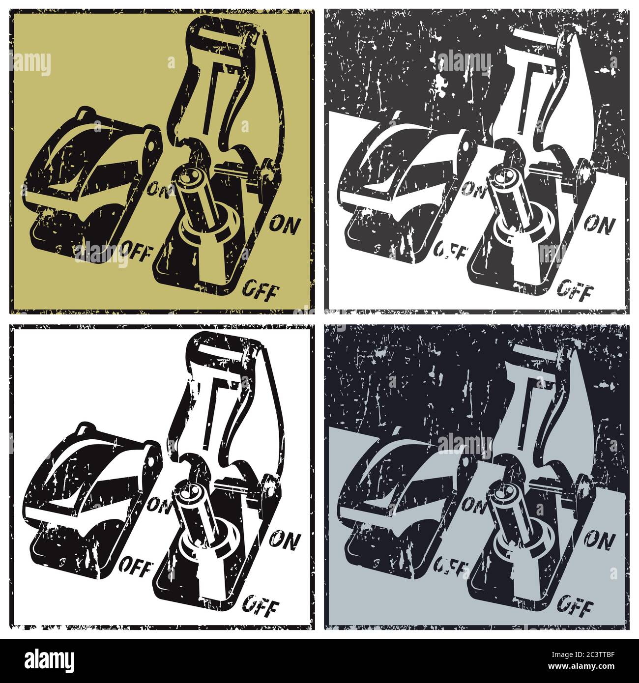 Stylized vector illustration of toggle switches in color and black and ...