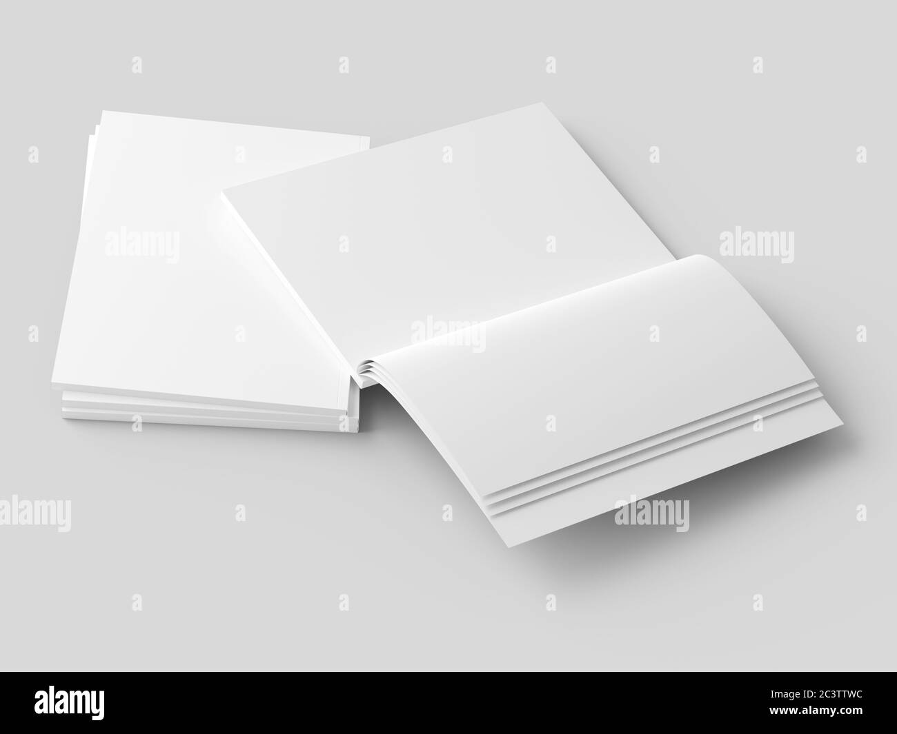 Open magazine with a glued binding. Stack of catalogues. Vertical A4 ...