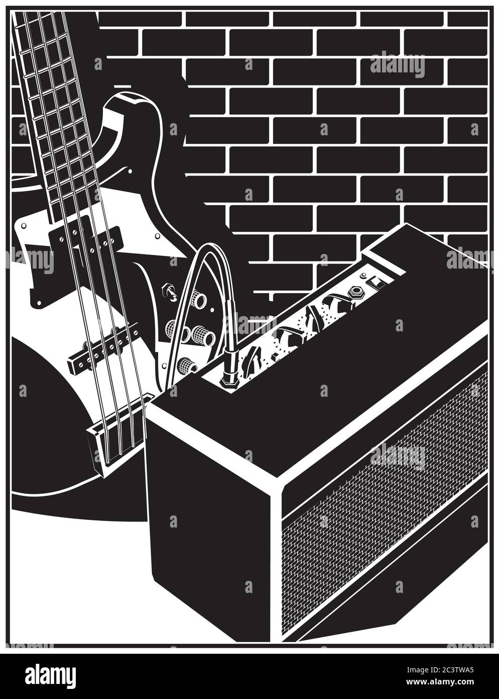 Stylized vector illustration of an electric guitar and guitar amplifier ...