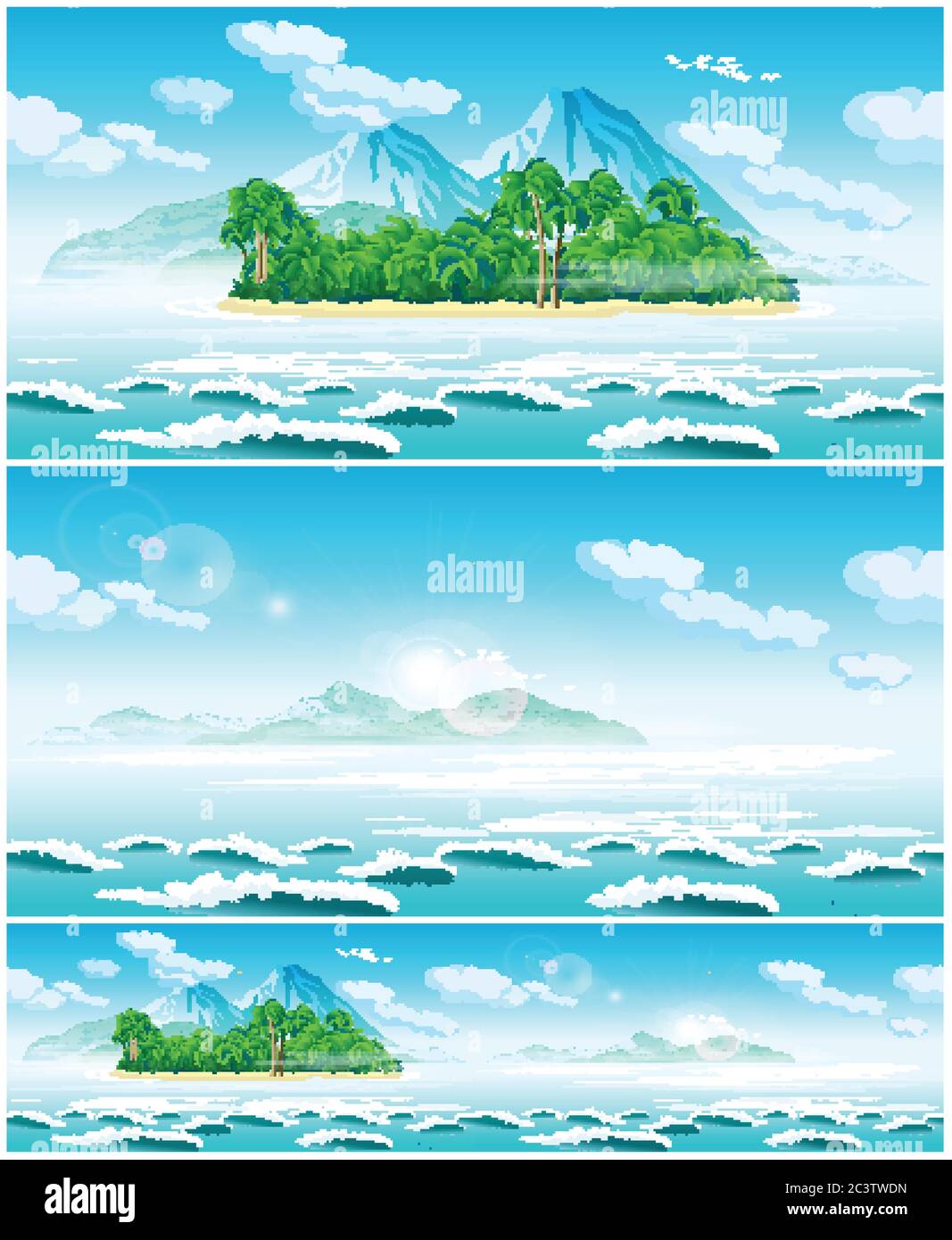 Two seamless horizontal vector illustration of an open sea landscape ...