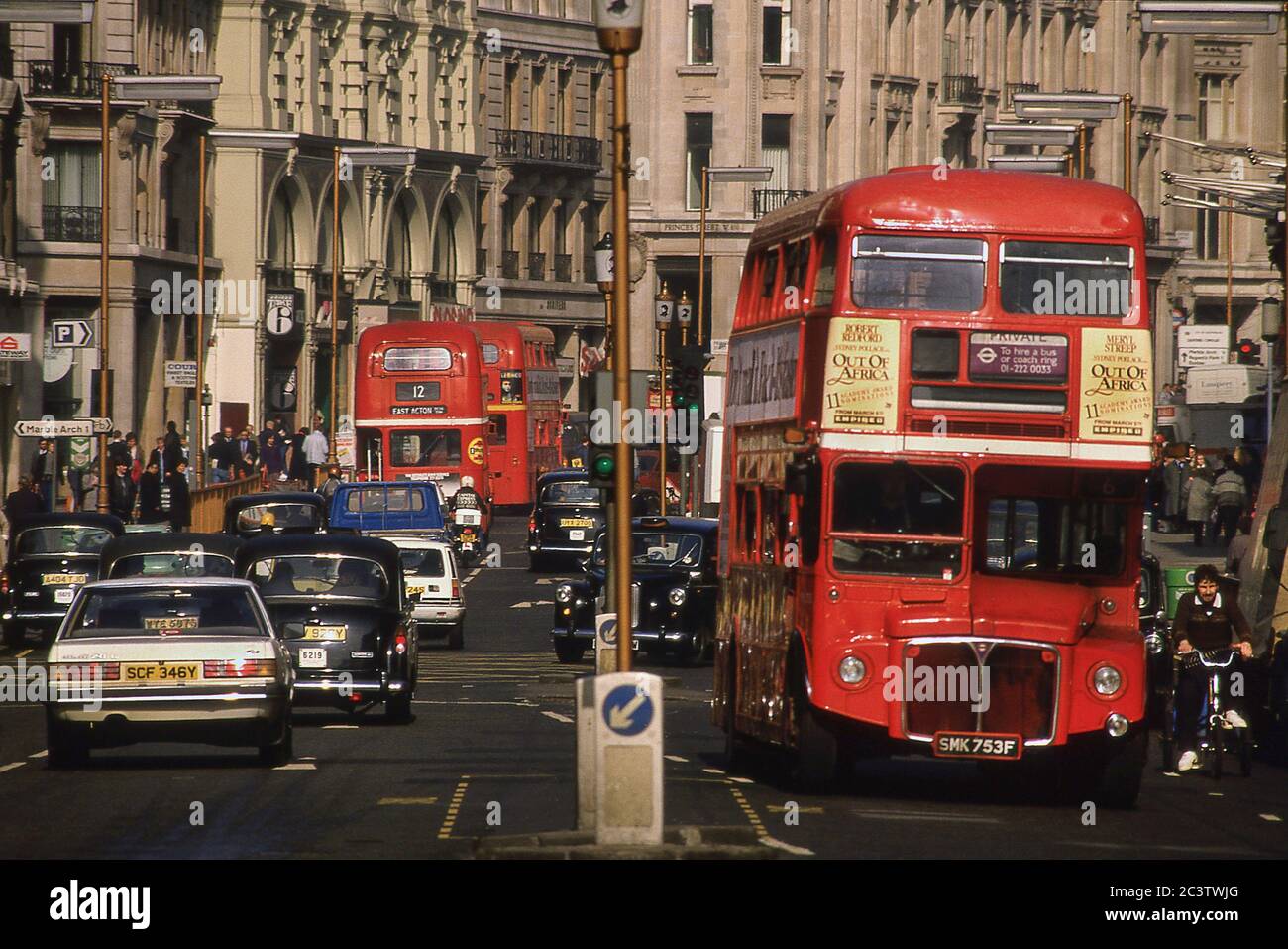 Routemaster London traveling in traffic in the West End of London 1986 ...